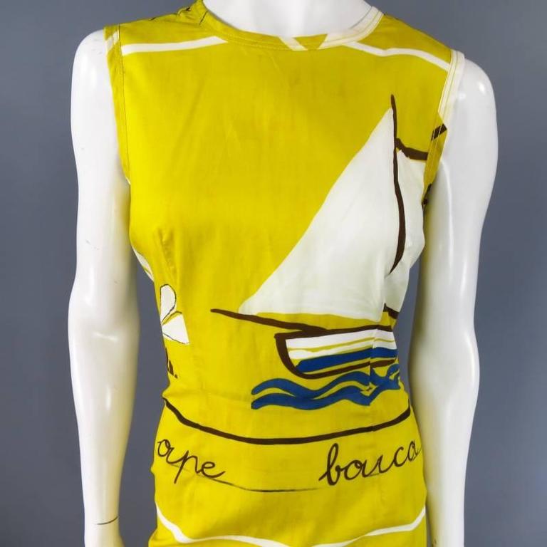 PRADA Size 10 Yellow Cotton Sail Boat Printed Dress at 1stDibs