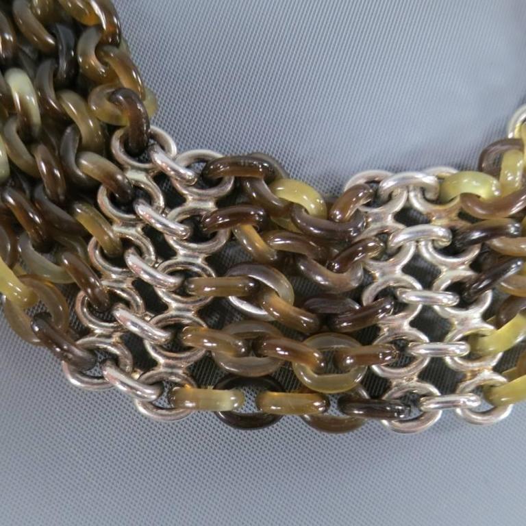 HERMES Brown Fall Foliage Horn Link Chains Sterling Silver Choker ...
