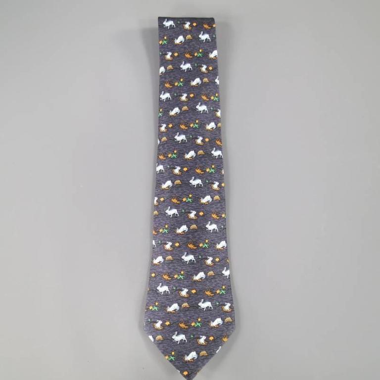 HERMES Slate Rabbit Hole Print Silk Tie at 1stDibs | hermes rabbit tie
