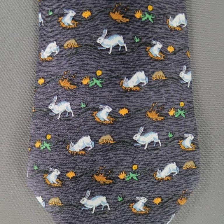 HERMES Slate Rabbit Hole Print Silk Tie at 1stDibs | hermes rabbit tie
