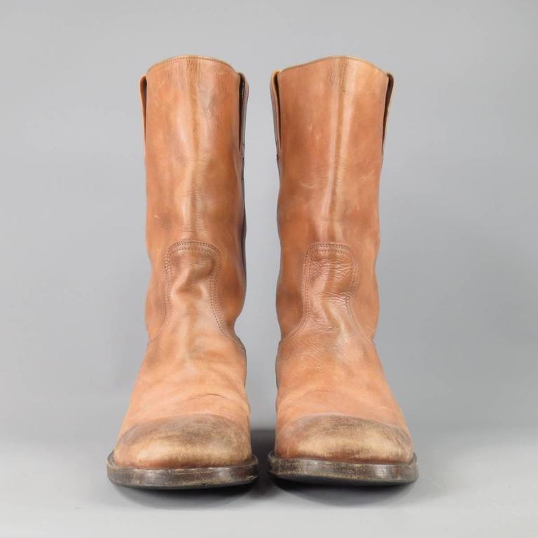 MAISON MARTIN MARGIELA Size 10.5 Rust Brown Leather Workman Boots at ...
