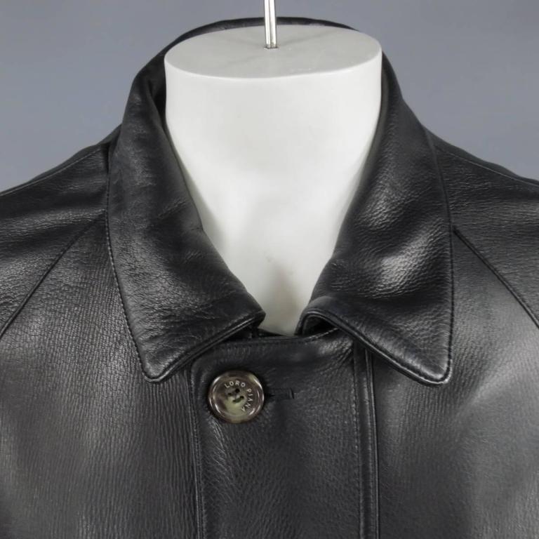 LORO PIANA Jacket 44 Black Leather Waist Cashmere Lining 'Horsey' Coat ...