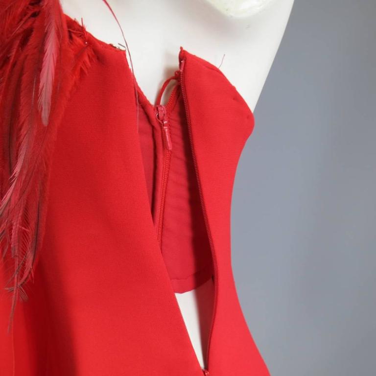 VALENTINO Size 6 Red Silk Strapless Feather Applique Wrap Dress at 1stDibs