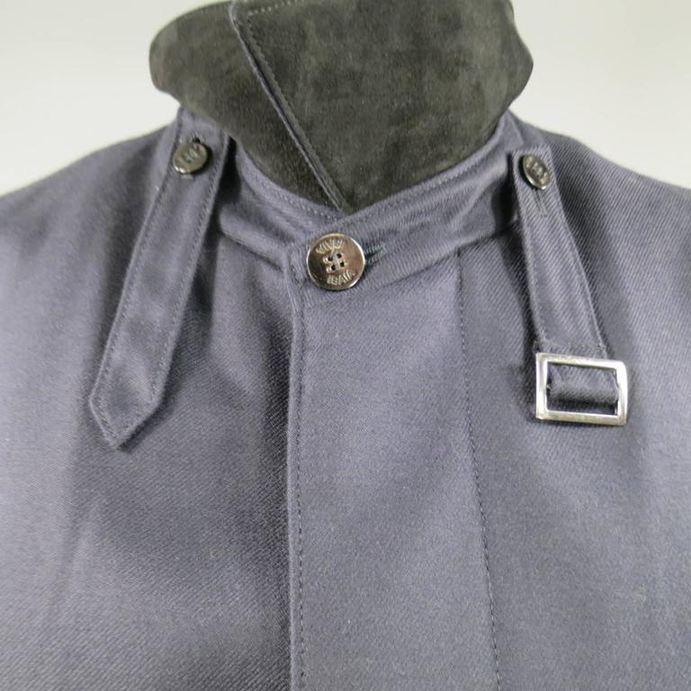 ISAIA Men's 44 Navy Cashmere Twill Hidden Placket Detachable Lining ...
