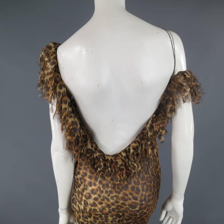 CHRISTIAN DIOR Size 6 Leopard Silk Fringe Ruffle CD Strap Cocktail ...