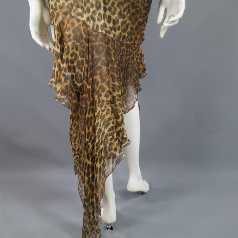 CHRISTIAN DIOR Size 6 Leopard Silk Fringe Ruffle CD Strap Cocktail ...