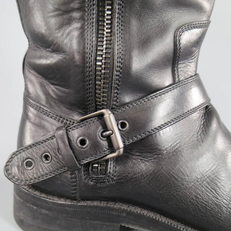 Men's BOTTEGA VENETA Size 9 Black Leather Belted Biker Zip Calf Boots ...
