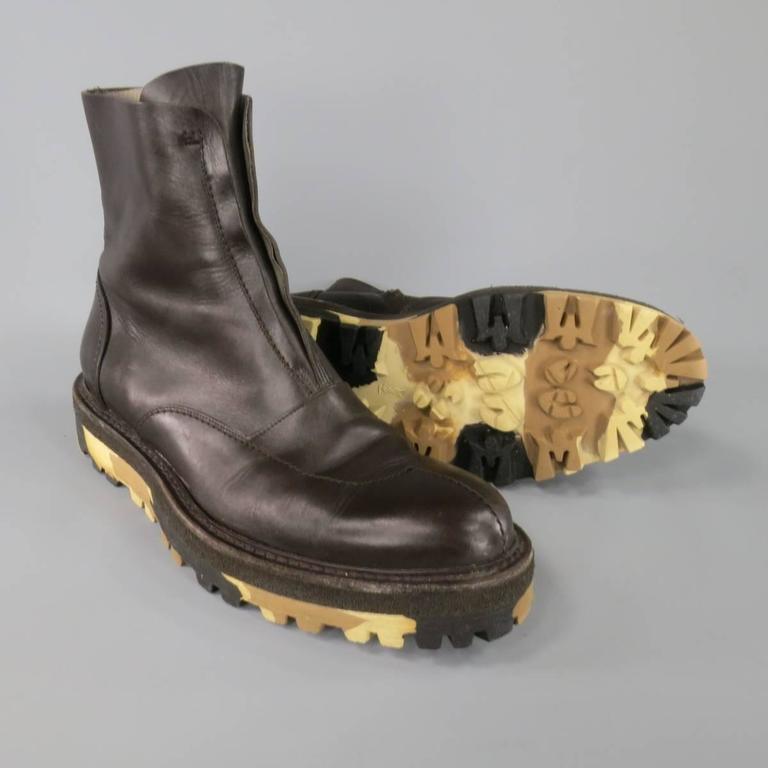 Men's YVES SAINT LAURENT Size 10 Brown Leather Camouflage Sole Chelsea ...