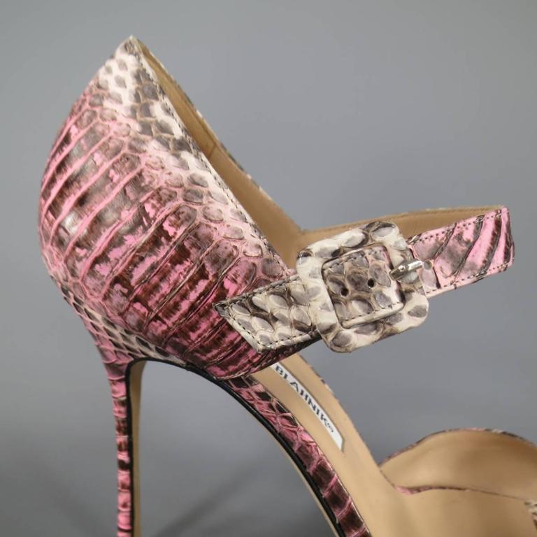 MANOLO BLAHNIK Size 8.5 Pink Snakeskin Mary Jane Peep Toe Caldo Sandals at 1stDibs | pink ...