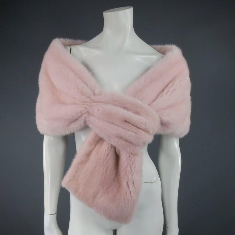 MONIQUE LHUILLIER Size Dusty Rose Pink Mink Fur Wrap Stole at 1stDibs ...