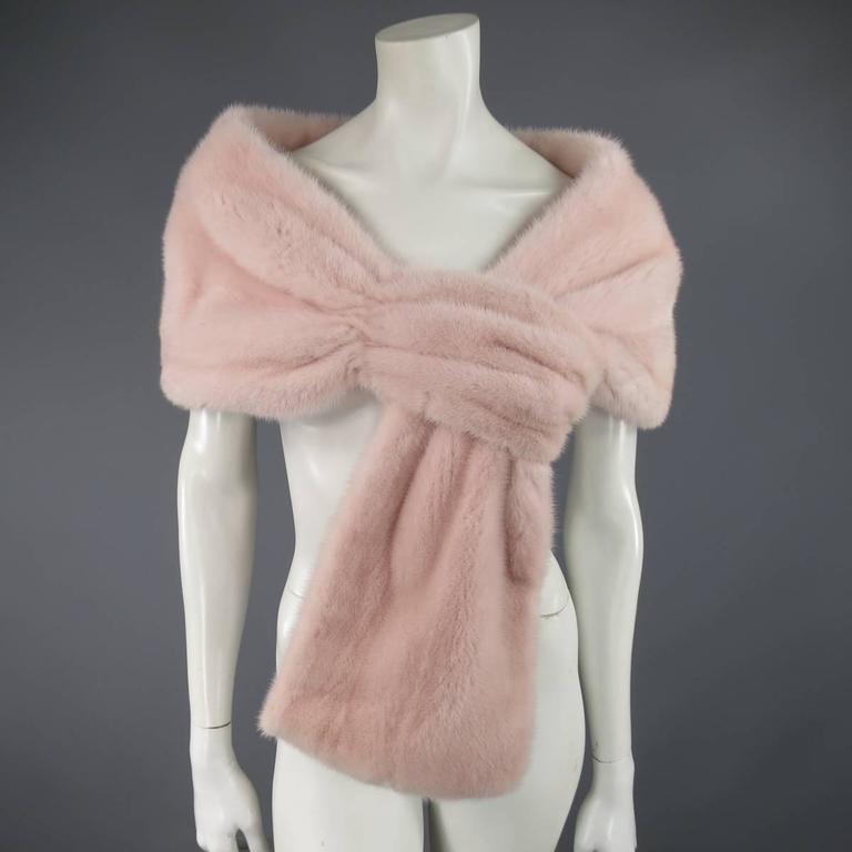 MONIQUE LHUILLIER Size Dusty Rose Pink Mink Fur Wrap Stole at 1stDibs ...