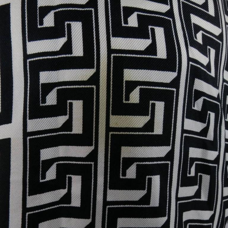 VERSACE CLASSIC V2 Size M Black and White Geometric Print Silk Long ...