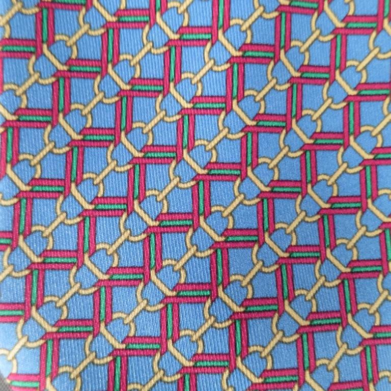 Men's HERMES Blue Gold Chain Red and Green Striped Print Silk Tie at ...
