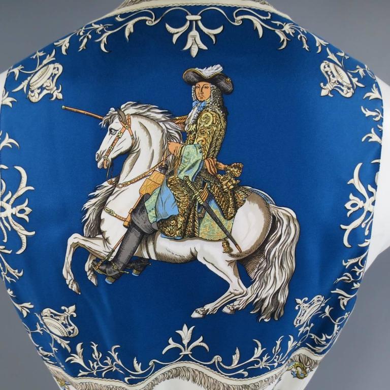Vintage HERMES 42 Blue White and Gold Ludovicus Magnus Louis XIV Silk ...