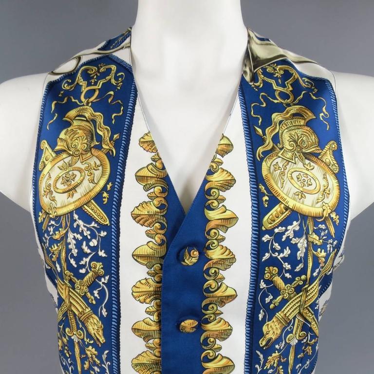 Vintage HERMES 42 Blue White and Gold Ludovicus Magnus Louis XIV Silk ...