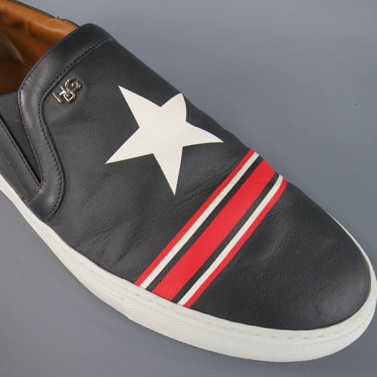 GIVENCHY Size 12 Black Red and White Stars and Stripes Leather Slip On ...