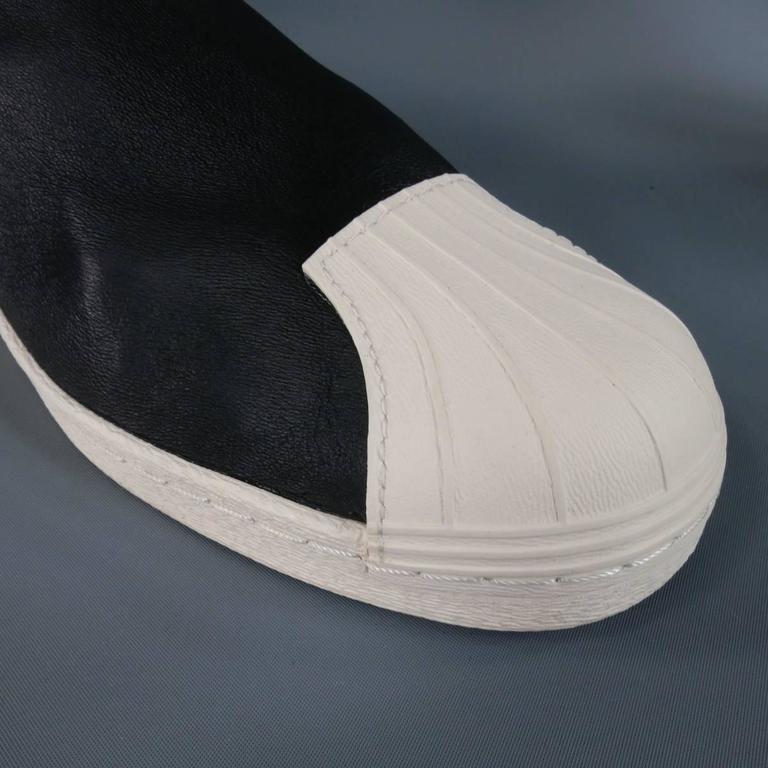 RICK OWENS X ADIDAS Size 11 Black Leather Shell Toe SUPERSTAR Ankle ...