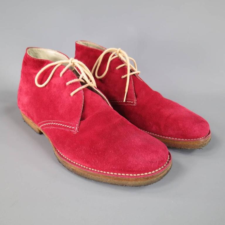 Men's JIL SANDER Boots Size 8 Red Suede Crepe Sole Chukka Shoes For ...