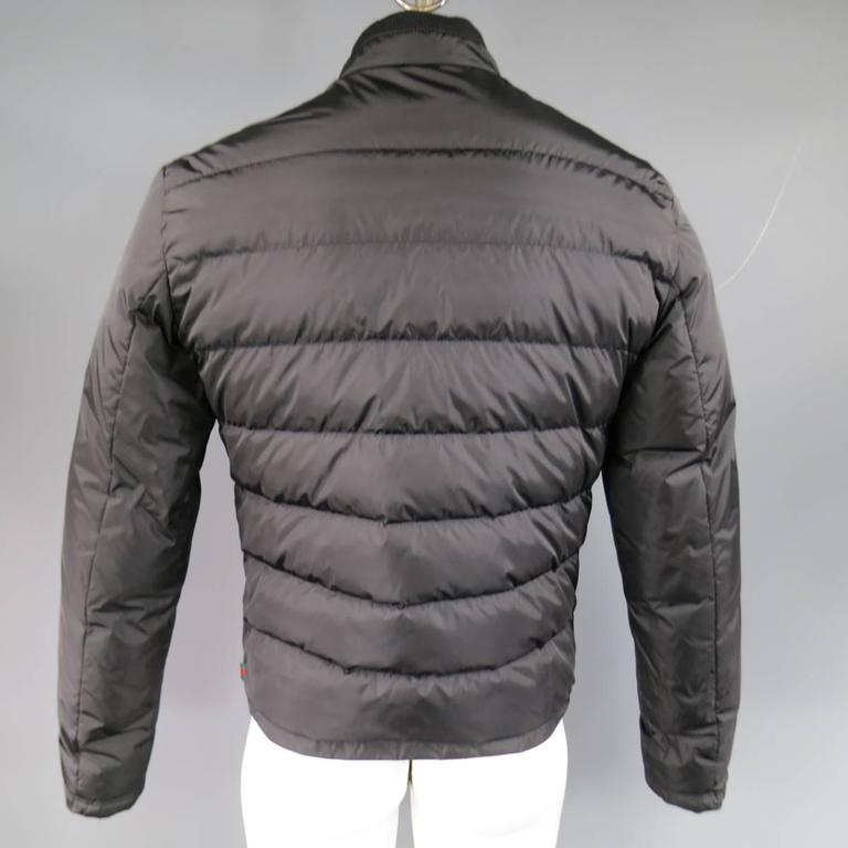 Men's GUCCI 38 Black Leather and Nylon Quilted Down Puffer Jacket at ...