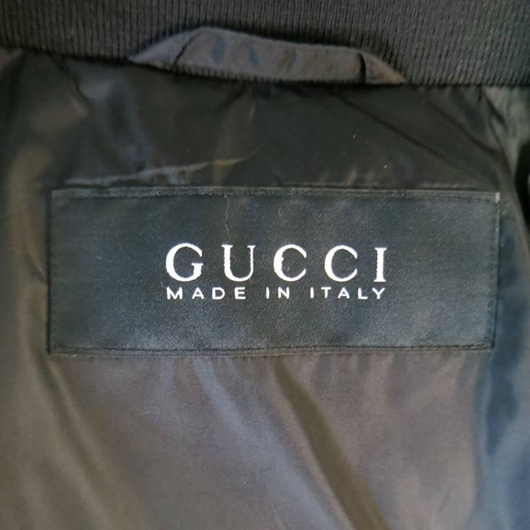 Men's GUCCI 38 Black Leather and Nylon Quilted Down Puffer Jacket at ...
