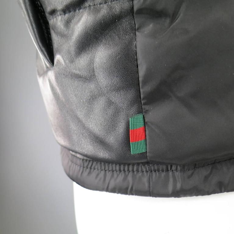 Men's GUCCI 38 Black Leather and Nylon Quilted Down Puffer Jacket at ...