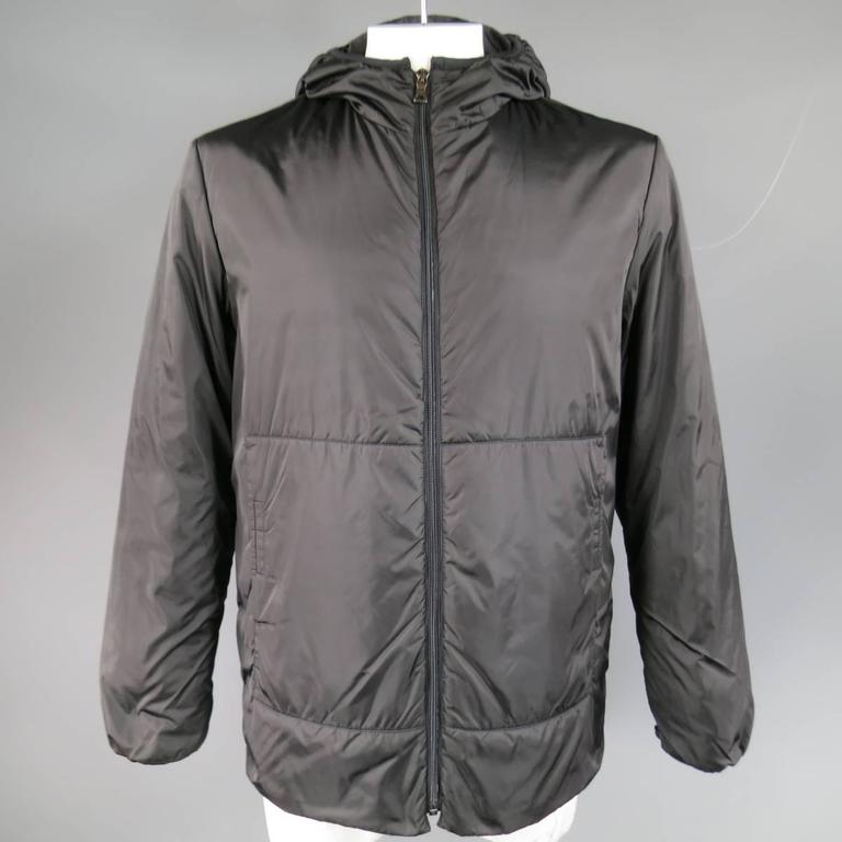 Men's PRADA 40 Black Nylon Double Layered Hooded Rain Jacket at 1stDibs ...