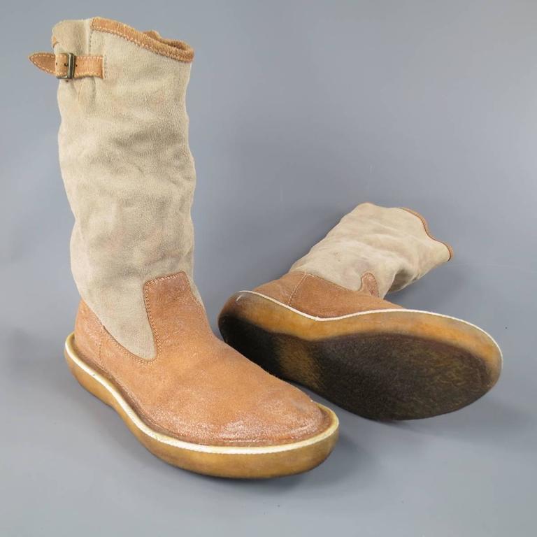 Men's KAPITAL Size 9 Tan and Gray Suede Calf High Popeye Boots at ...