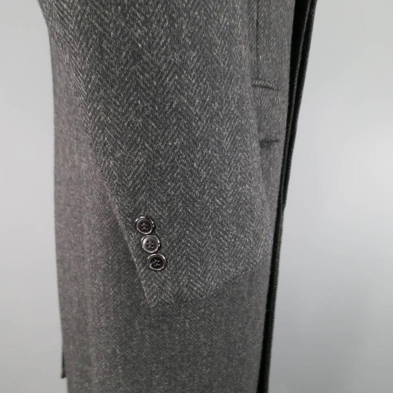 BARNEY'S NEW YORK 42 Charcoal Herringbone Wool Velvet Collar Hidden ...
