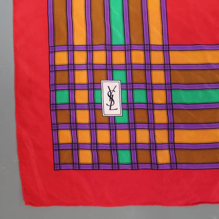 Vintage YSL YVES SAINT LAURENT Red Purple Orange and Green Color Block ...