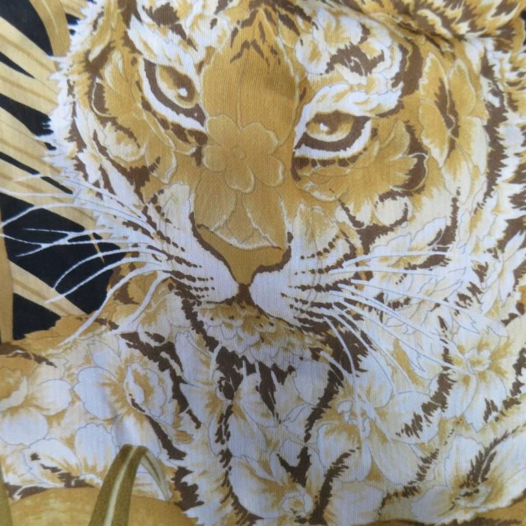 SALVATORE FERRAGAMO Black Green and Gold Tropical Floral Tiger Print ...