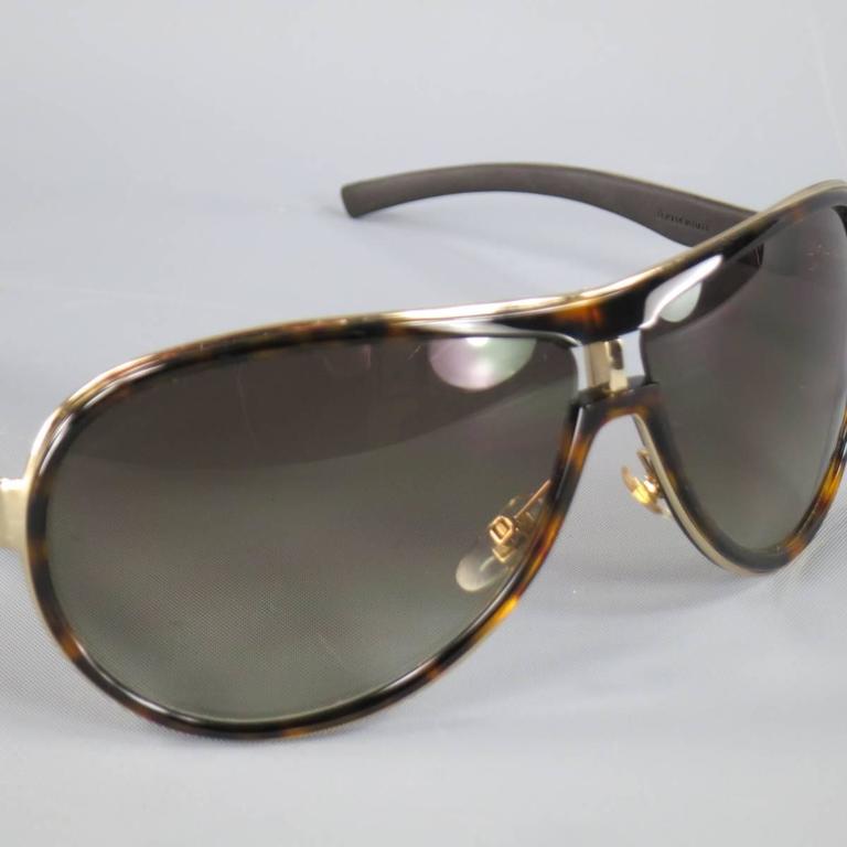 GUCCI Brown Tortoise Shell and Gold Tone Metal Aviator Sunglasses at ...