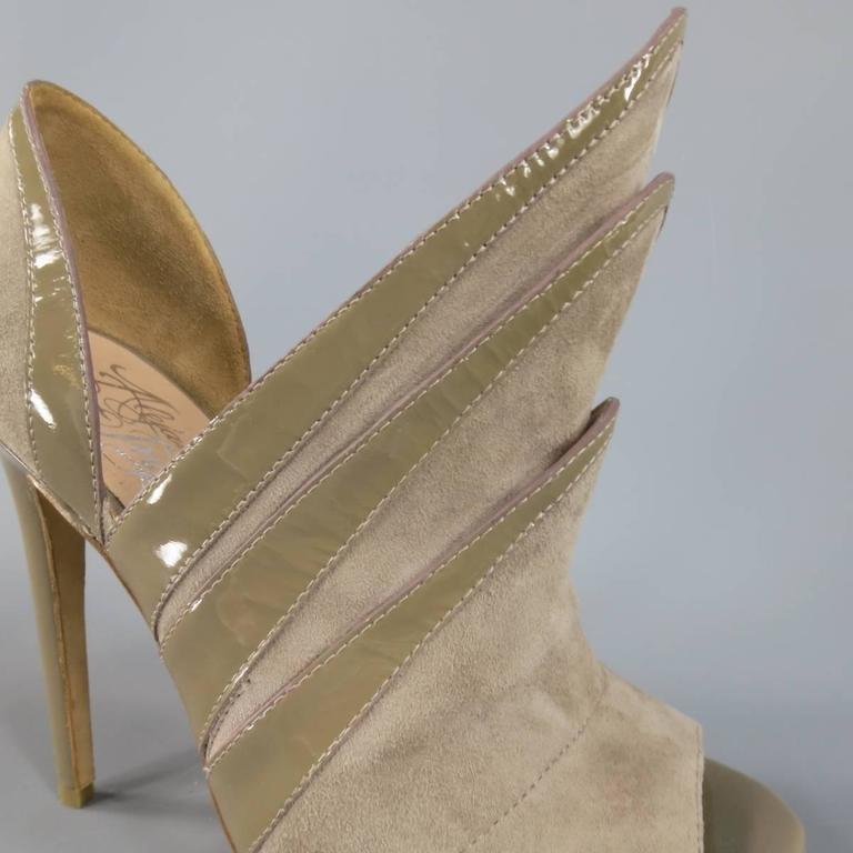 ALEJANDRO INGELMO Size 7 Taupe Suede 'Origami' Peep Toe Boots For Sale ...