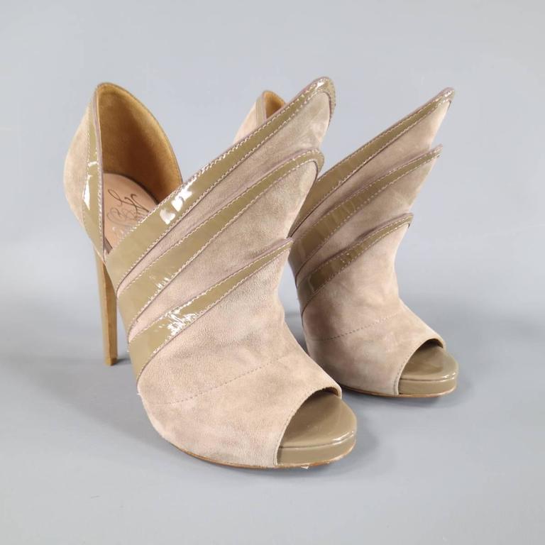 ALEJANDRO INGELMO Size 7 Taupe Suede 'Origami' Peep Toe Boots For Sale ...