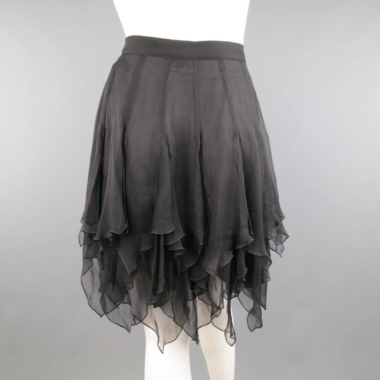 VIntage VALENTINO Size 6 Sheer Black Silk Chiffon Ruffle Skirt at ...