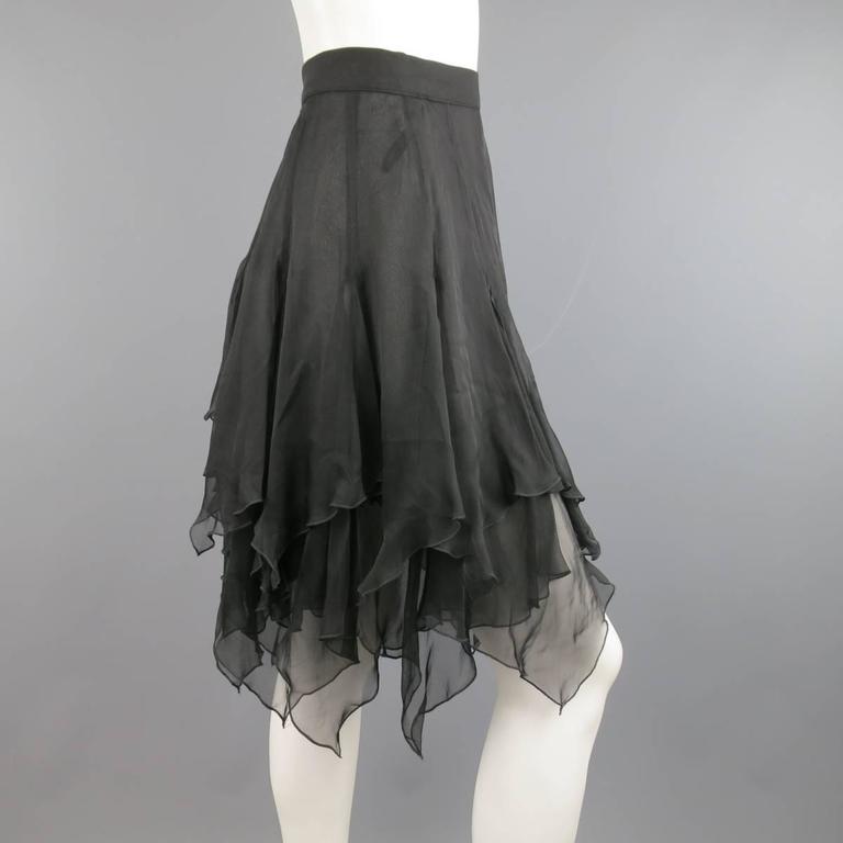 VIntage VALENTINO Size 6 Sheer Black Silk Chiffon Ruffle Skirt at ...