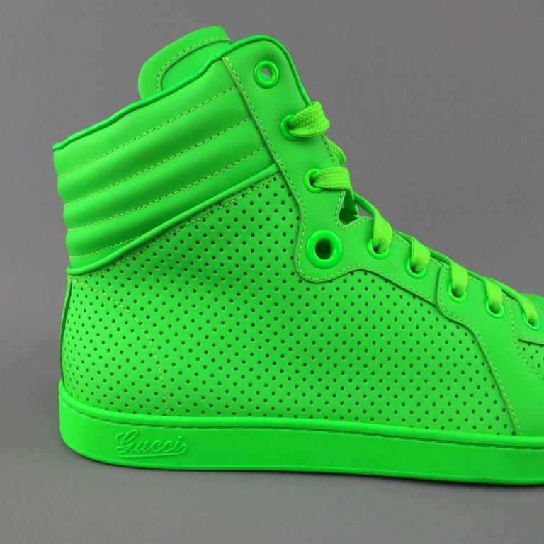 Men's GUCCI Size 11 Neon Green Perforated Leather CODA High Top ...