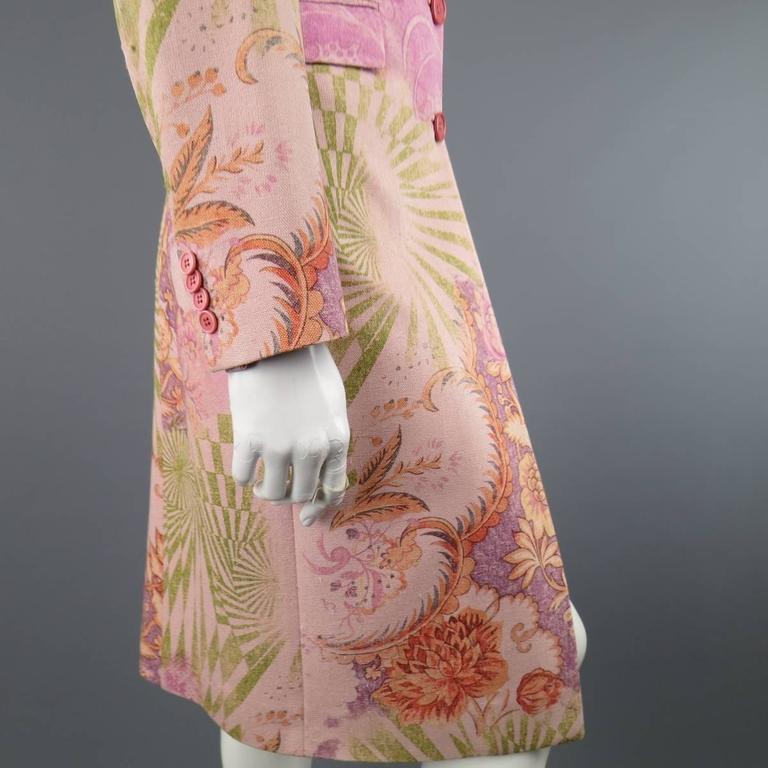 ETRO Size 8 Pink Orange Green and Purple Brocade Snake Print Silk Coat ...