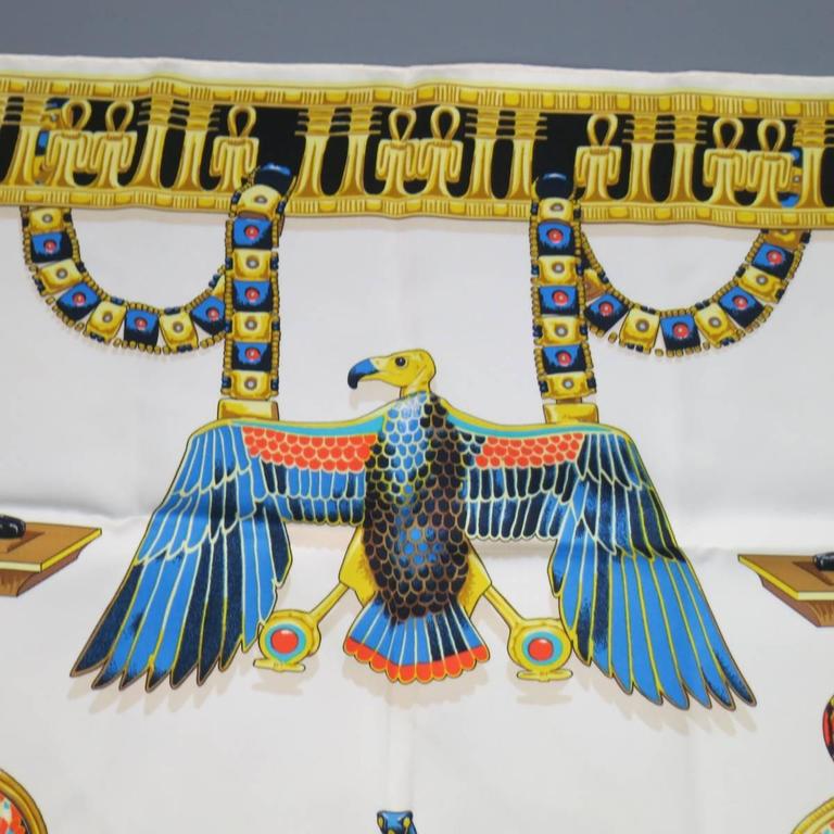 HERMES Cream and Gold Egyptian King Tut Print Silk Tutankhamun Scarf at ...