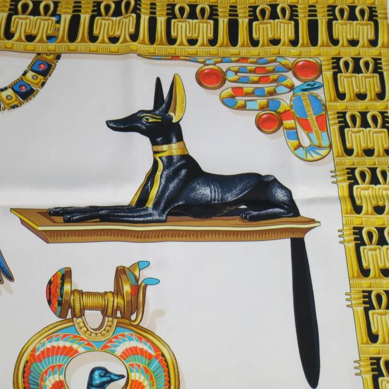 HERMES Cream and Gold Egyptian King Tut Print Silk Tutankhamun Scarf at ...