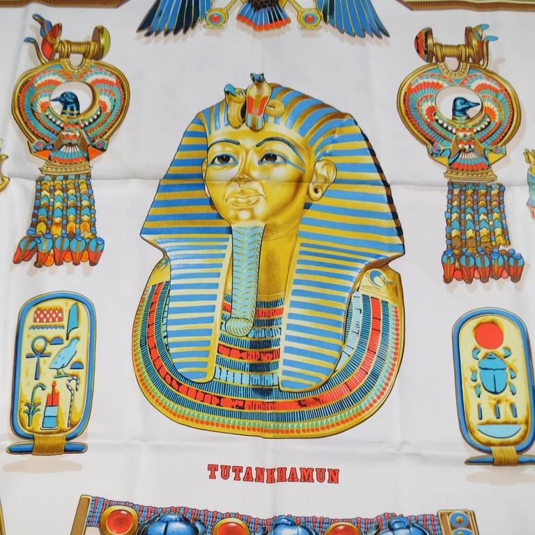 HERMES Cream and Gold Egyptian King Tut Print Silk Tutankhamun Scarf at ...