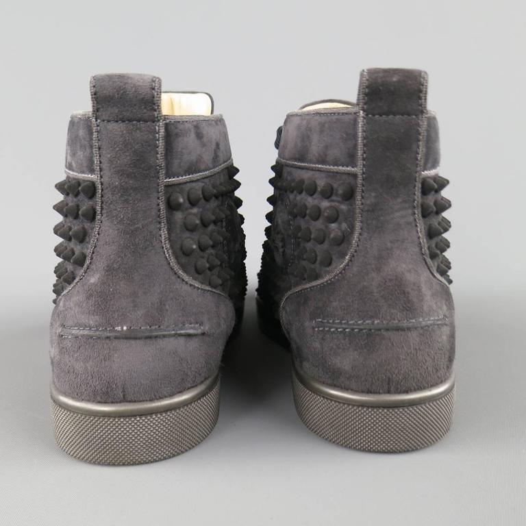 Men's CHRISTIAN LOUBOUTIN Size 8 Charcoal Suede Louis Spike High Top ...