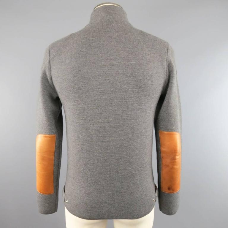 RLX by RALPH LAUREN S Grey Knitted Merino Wool Tan Leather Jacket at ...