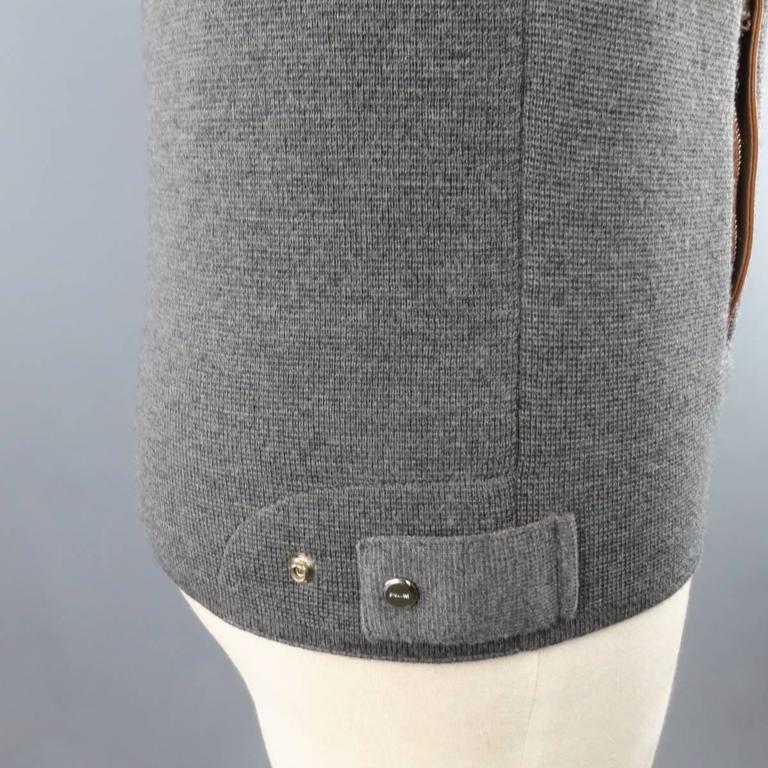 RLX by RALPH LAUREN S Grey Knitted Merino Wool Tan Leather Jacket at ...