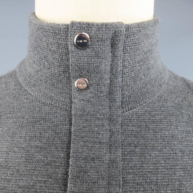 RLX by RALPH LAUREN S Grey Knitted Merino Wool Tan Leather Jacket at ...
