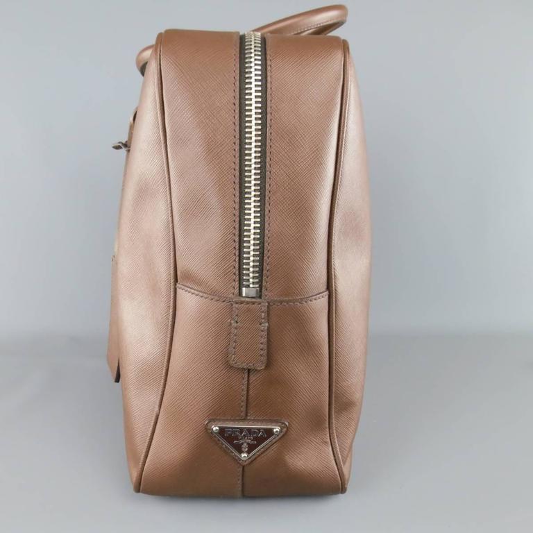 PRADA Light Brown Saffiano Leather Silver Lock Briefcase at 1stDibs