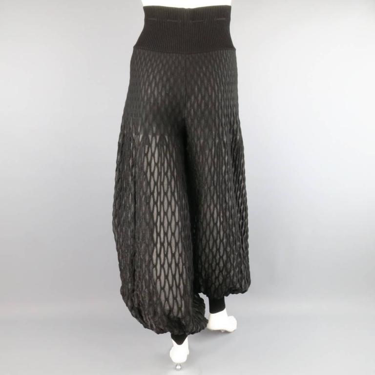 CHANEL Size 6 Black Sheer Net Pattern Knit Balloon Harem Style Dress ...