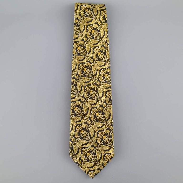 GIANNI VERSACE Gold and Black Eagle Brocade Print Silk Tie at 1stDibs ...
