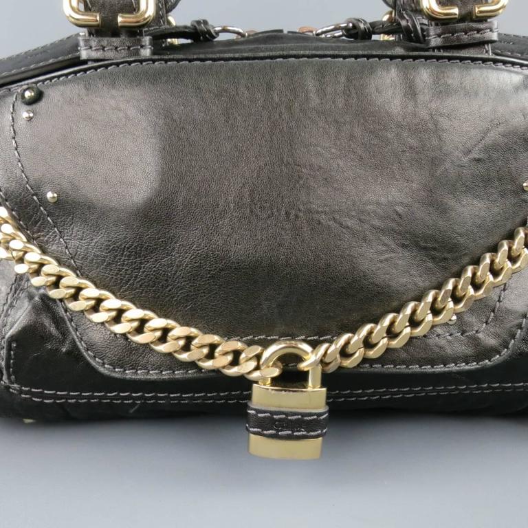 CHLOE Shoulder Bag - Charcoal Leather Paddington Capsule PadLock Chain ...