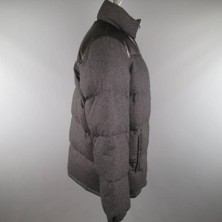 Men''s PRADA XL Grey and Black Quilted Wool and Leather High Neck ...
