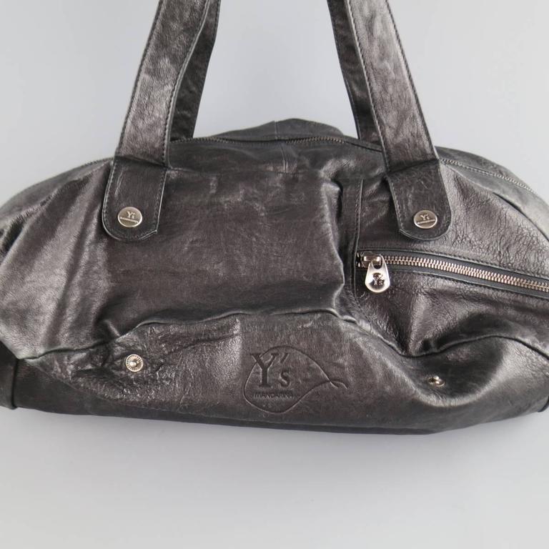 Y's by YOHJI YAMAMOTO x MANDARINA Black Leather Snap Duffle Bag at ...